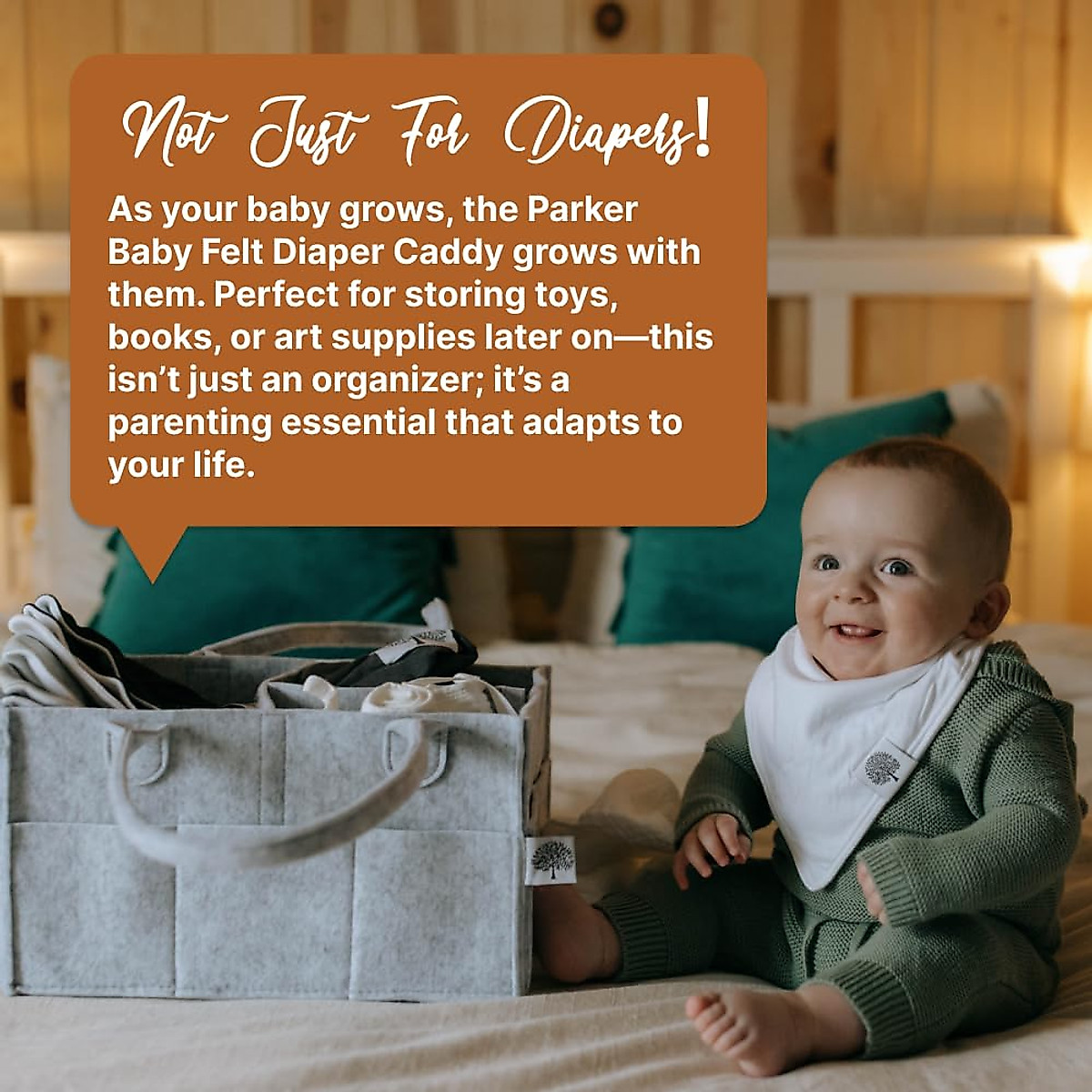 Parker Baby Diaper Caddy - Nursery Storage Bin and Car Organizer for Diapers and Baby Wipes - Grey