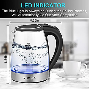 Glass Electric Kettle, Tea Kettle With LED Light,1200W 1.8L Cordless Portable Water Kettle Boiler Tea Pot With BPA-Free, Auto-Shutoff And Boil-Dry Protection Teapot,Stainless Steel Kettle Water Boiler