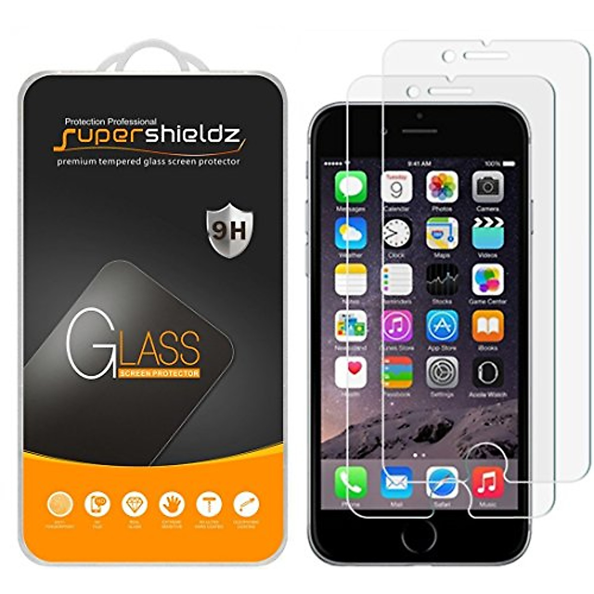 (2 Pack) Supershieldz Designed for iPhone 6s and iPhone 6 Tempered Glass Screen Protector, Anti Scratch, Bubble Free