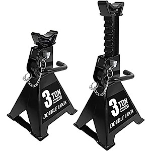 Torin AT43005AB Steel Heavy Duty Jack Stands: Double Locking Pins, 3 Ton (6,000 lb) Capacity, Black, 1 Pair (2 Pack)