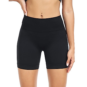 SALSPOR Workout Shorts Women, High Waist Seamless Gym Spandex Shorts(A,Black,M)