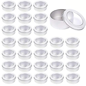 Abgream Metal Tin Cans - 2 Ounce Round Empty Containers with Clear Top for Cosmetics Crafts Food Storage Party Favors (30)