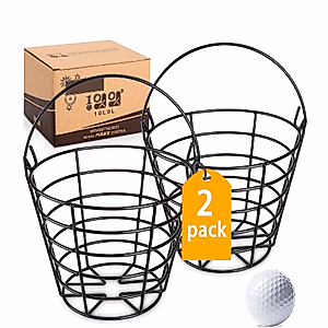10L0L Golf Ball Baskets Metal Range 2 Pack, Golf Ball Bucket with Handle, Golfball Container, Holds 50 Balls x 2 (Golf Balls are Excluded)