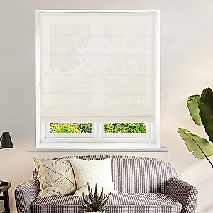 Cordless Roman Shades Window Blinds, Light Filtering Linen Blend Fabric Window Roman Shades for Windows, Doors, Bedroom, Living Room, White