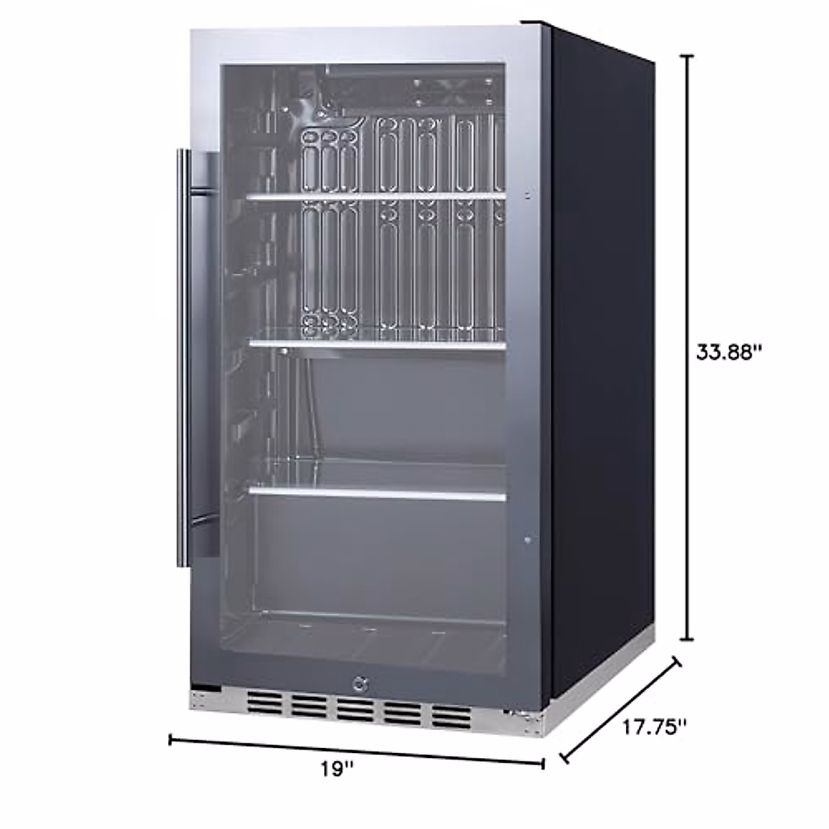 Summit Appliance SPR488BOSH34 Shallow Depth Indoor/Outdoor Beverage Cooler, 3.13 cu.ft. Capacity, 17.75" Depth, Weatherproof Design, Sealed Back, Factory Installed Lock, LED Lighting, Black Interior