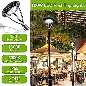LED Circular Post Top Pole Lights 100W, Photocell Optional, 13000LM (500W Equiv.) LED Garden Area Lights for Pathway School Street Light