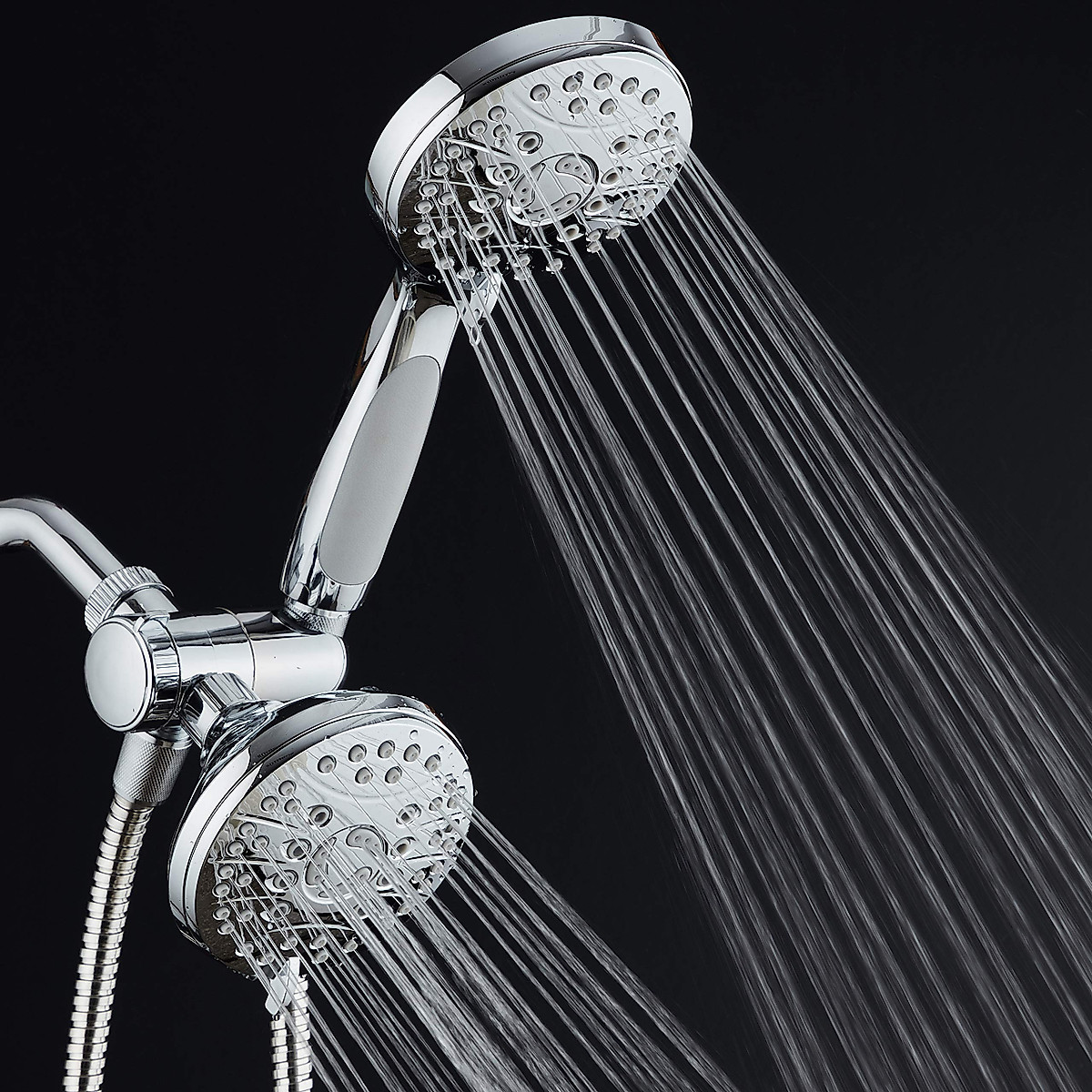 AquaSpa High Pressure 48-mode Luxury 3-way Combo – Dual Rain & Handheld Shower Head – Extra Long 6 Foot Stainless Steel Hose – Anti Slip Grip – All Chrome Finish – Extra Wall Bracket