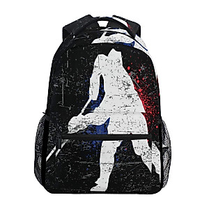 senya School Backpack Vintage Ice Hockey Player Bookbag for Boys Girls Travel Bag One Size