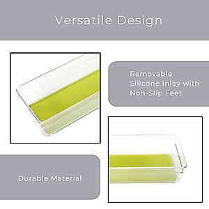 Smart Design Plastic Drawer Organizer - Set of 6 - 12 x 3 Inch - Silicone Bottoms - BPA Free - Utensils, Silverware, Organization - Kitchen - Green