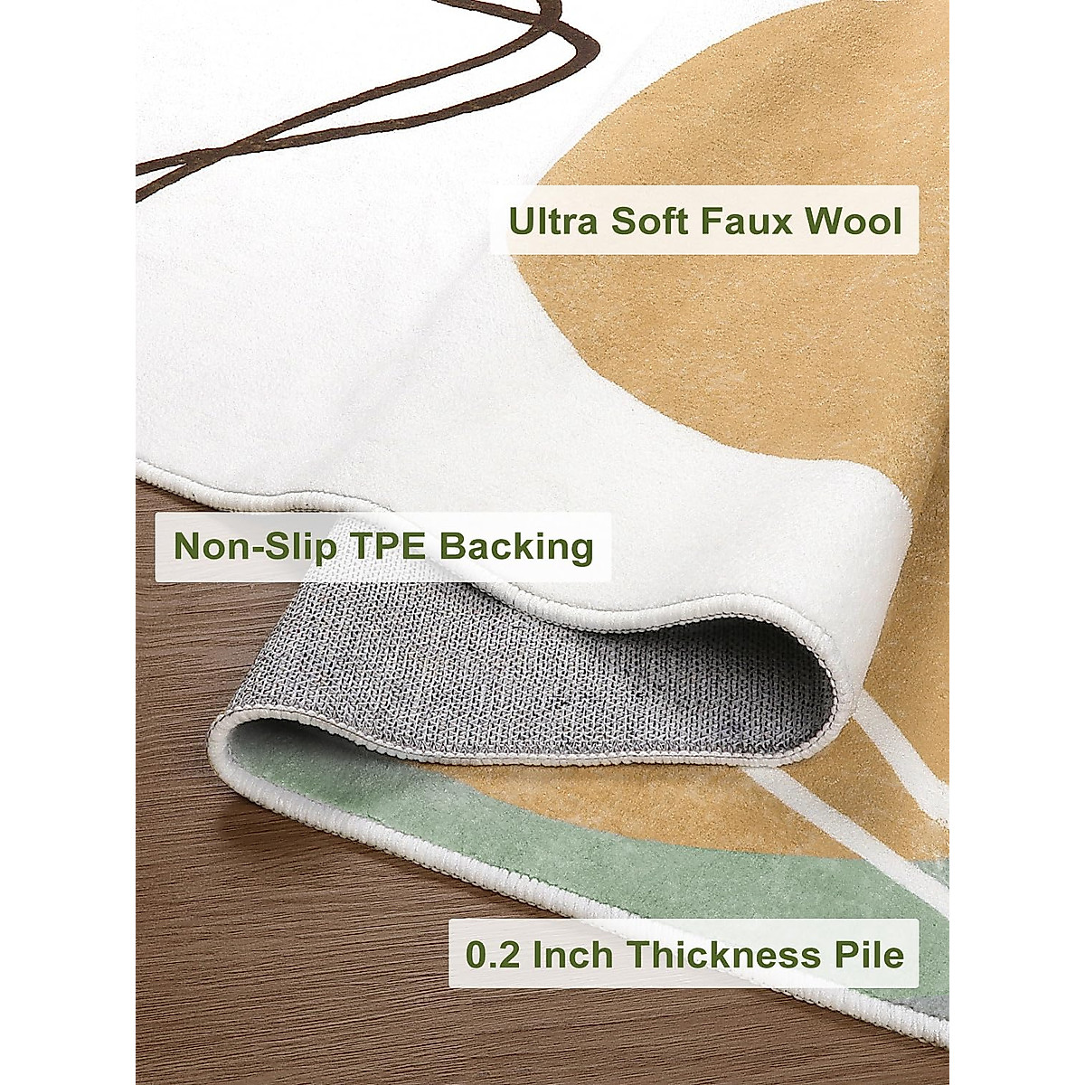 Wonnitar Boho Art Area Rug 4x6, Washable Non-Slip Rug for Living Room, Large Abstract Soft Nursery Throw Mat, Non-Shedding Mid Century Bedroom Carpet for Bathroom Entry Closet (Art-Green,4'x6')