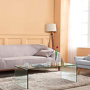 Tangkula Glass Coffee Table, 42.5" L × 20" W ×14" H, Modern Clear Tempered Glass Coffee Table for Living Room, International Occasion Tea Table, Waterfall Table with Rounded Edges (Clear Glass)