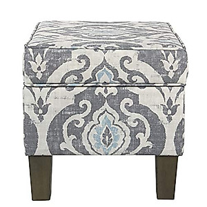 Homepop Home Decor |K7646-A750 | Upholstered Modern Rectangular Storage Ottoman | Hinged Lid Ottoman with Storage for Living Room & Bedroom, Suri Blue