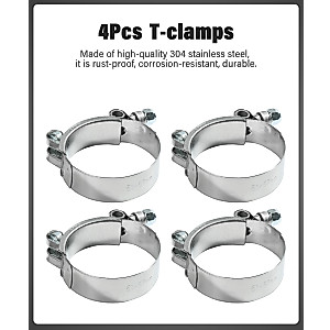 ESEWALAS 4PCS 1.5" T-Bolt Hose Clamp,304 Stainless Intercooler Pipe Tube Clamps,Stainless Steel Turbo Intake Intercooler Hose Clamp,Adjustable Radiator Hose Clamps (4PCS, 1.75")