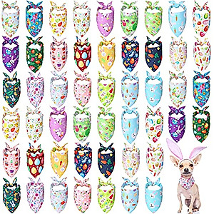 50 Pieces Easter Dog Bandanas Bulk Dog Kerchief Set Bibs Triangle Dog Scarf Dog Bandanas with Easter Egg Rabbit Carrot Patterns for Easter Party Pet Costume Accessories Decoration