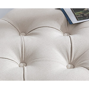 Guyou Farmhouse Storage Bench End of Bed Bench for Bedroom with Shelf 6 Foot, Fabric Upholstered Bench French Country Tufted Bench for Living Room Mudroom Black Washed Wood (Cream, 45”Lx19”Hx15.8”W)