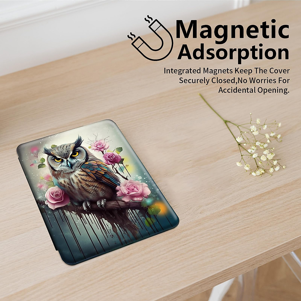 for Fire HD 10 Tablet Case 11th Generation 2021 and Amazon Fire HD10 Plus Case 10.1", 360 Degree Rotating Stand Smart Protective Case,for Fire HD 10 2021 Tablet,Cute Owl Roses Flower