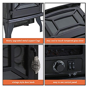 Electric Fireplace Heater, 20" Indoor Fireplace Stove with Thermostat & Realistic Flame Effect, 1500W Freestanding Portable Space Heater, Overheat Auto Shut Off Safety Function, CSA Certified