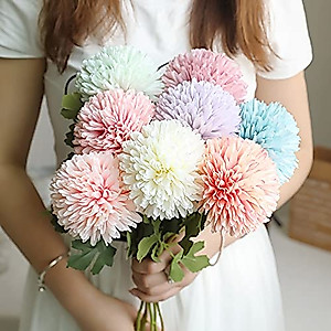 Crownia Artificial Flowers 10Pcs Chrysanthemum Ball Flowers Fake Flowers Silk Artificial Hydrangea Bridal Wedding Bouquet for Home Garden Office Coffee House Parties and Wedding (White)