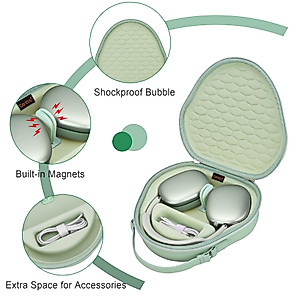 Canboc Airpods Max Case for Apple AirPods Max Headphone, Hard Carrying Smart Headphones Case, Extra Space fits Cable, Charger, Green (PU)