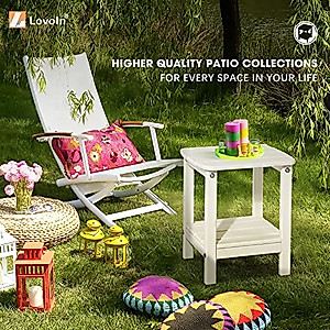LovoIn Adirondack Table Outdoor Rectangular Side Table, Easy-Maintenance & Weather-Resistant Poly Lumber End Tables for Patio, Garden, Lawn, Indoor Outdoor Companion (Beige)