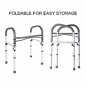 Vaunn Deluxe Folding Safety Toilet Rail, Adjustable and Foldable Toilet Safety Frame, Bathroom Handrail Assist Grab Bar Handle, Gray