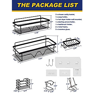 GOJUSO 6-Packs Bathroom Shower Shelves 2 Size Caddy Hair Dryer Holder Wall Mounted Toothbrush Holder Phone Stand for Desk No Drilling Hanging Wall Mount Bathroom Accessories