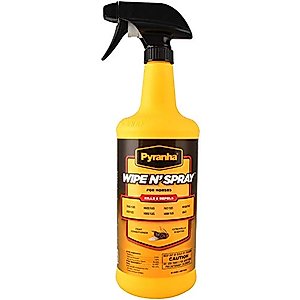 Pyranha 32 oz Wipe N Spray Fly Spray for Horses Kills and Repels Contains Lanolin Citronella Scented