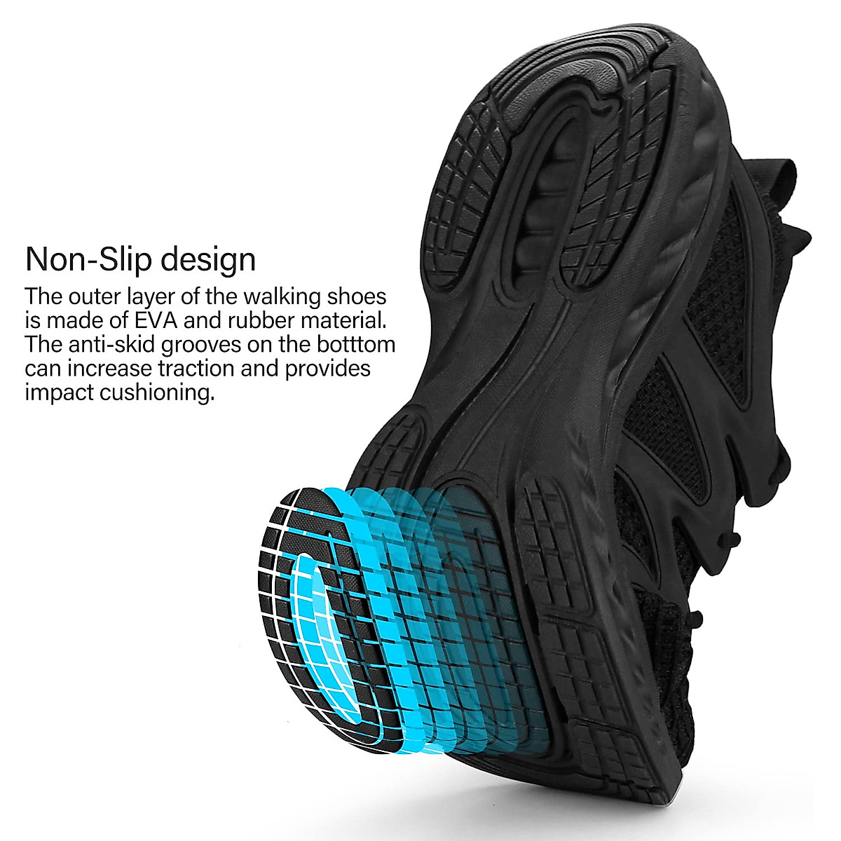 Pujcs Womens Athletic Walking Shoes - Memory Foam Lightweight Tennis Sports Shoes Gym Jogging Slip On Running Sneakers Black Size 8