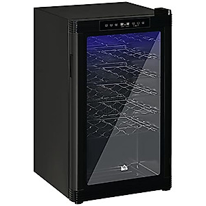 HOMCOM 33 Bottle Wine Cooler, Mini Beverage Fridge, Freestanding Wine Cellar with Digital Temperature Control, 6 Removable Shelves, Glass Door, Alarm Function and LED Lighting, Black