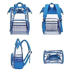 Yusudan Heavy Duty Clear Backpack for Men Women, School Bag Bookbag PVC Plastic Transparent Backpacks for Boys Girls (Blue)
