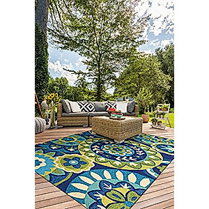 Couristan Covington Rip Tide Indoor/Outdoor Area Rug, 5'6" x 8', Ocean Blue-Green