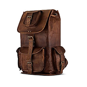 PARRYS LEATHER WORLD Handmade Western 100% Genuine Leather Backpack | Laptop Bag, Vintage Full Grain Casual Hiking Campaign Daypack For Men & Women Travel Bag (17")