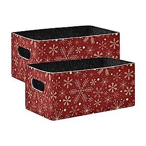 senya Christmas Storage Baskets 2 Pack, Christmas Snowflakes on Dark Red Small Foldable Storage Box for Cosmetic Organizing Decorative Baskets for Shelves, Table, Home