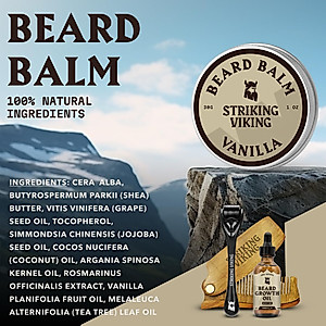 Striking Viking Beard Oil and Balm - Leave in Beard Conditioner - Tames, Styles, Softens, and Moisturizes Beards and Mustache - Made with All Natural and Organic Argan and Jojobo Oils, Vanilla