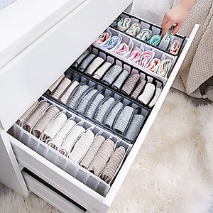6Pcs Underwear Bra Draw Organizer Storage Box Foldable Drawer Closet Organizer Boxes Wardrobe Closet Storage Organizers for Underwear Bra Socks Underpants Panties and Ties(Grey, 6/7/11)