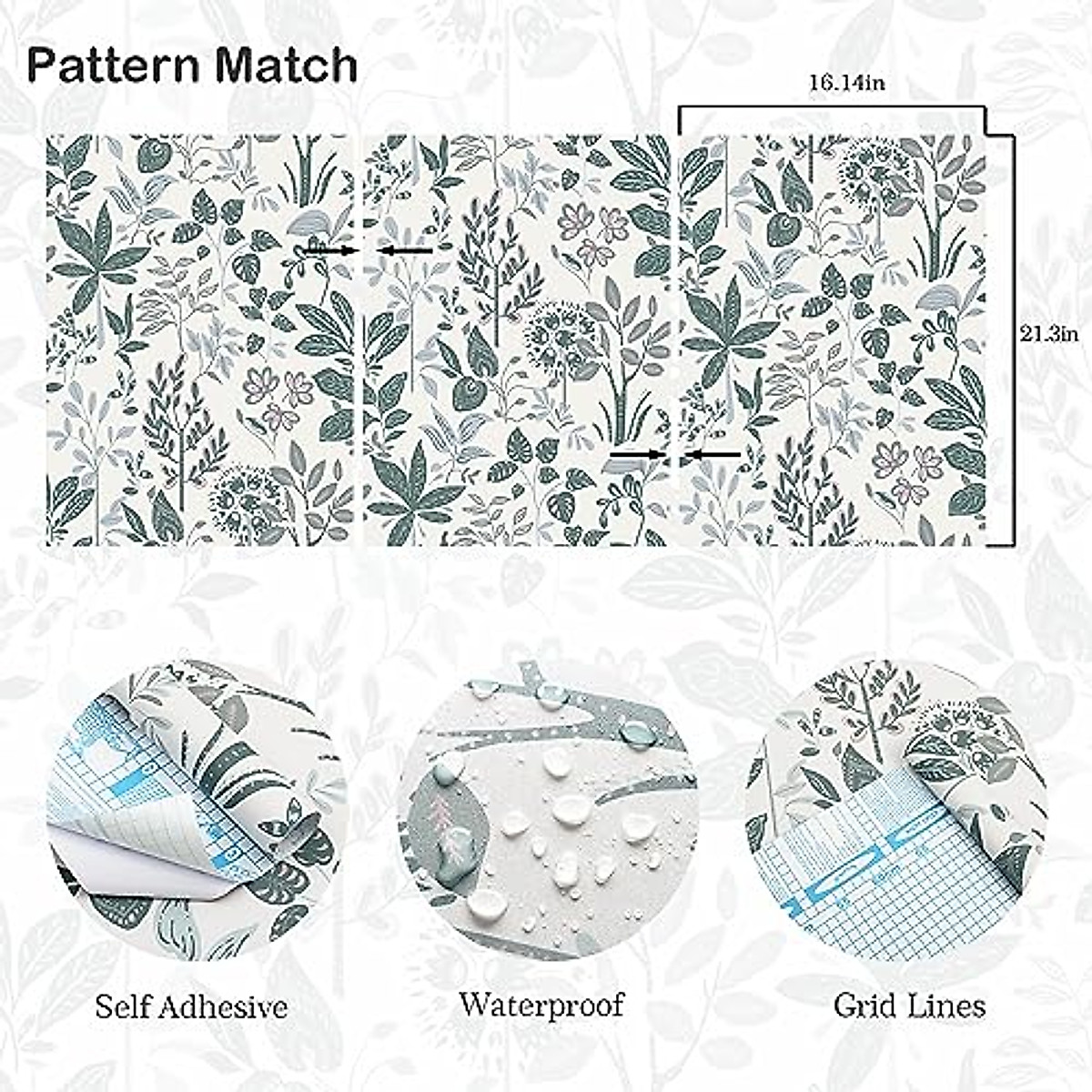 Vinjiasin Peel and Stick Wallpaper Floral Wallpaper Self Adhesive Removable 16.1"x 197" Contact Paper Boho Flower Leaf Wall Paper for Walls Furniture Creamy White/Green