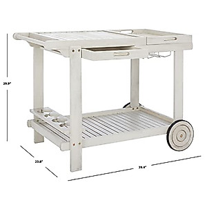 SAFAVIEH Outdoor Collection Orland White Washed Acacia Wood Slatted Tea Trolley