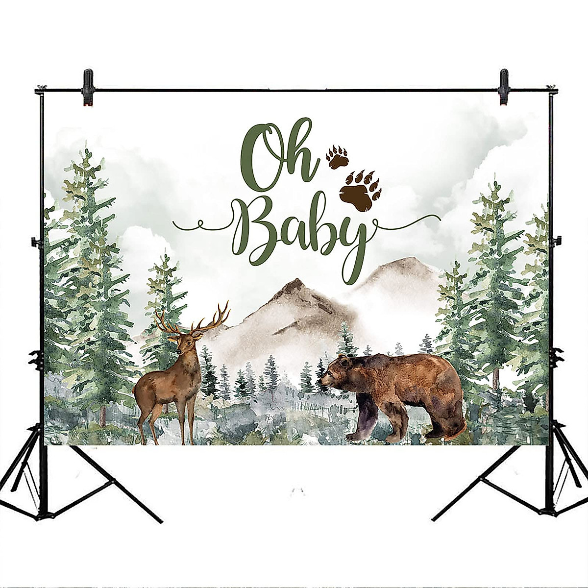 Avezano Adventure Baby Shower Backdrop Rustic Forest Woodland Mountain Bear Baby Shower Background Banner Boy Country Bear Deer Baby Shower Backdrops Decorations (8x6)