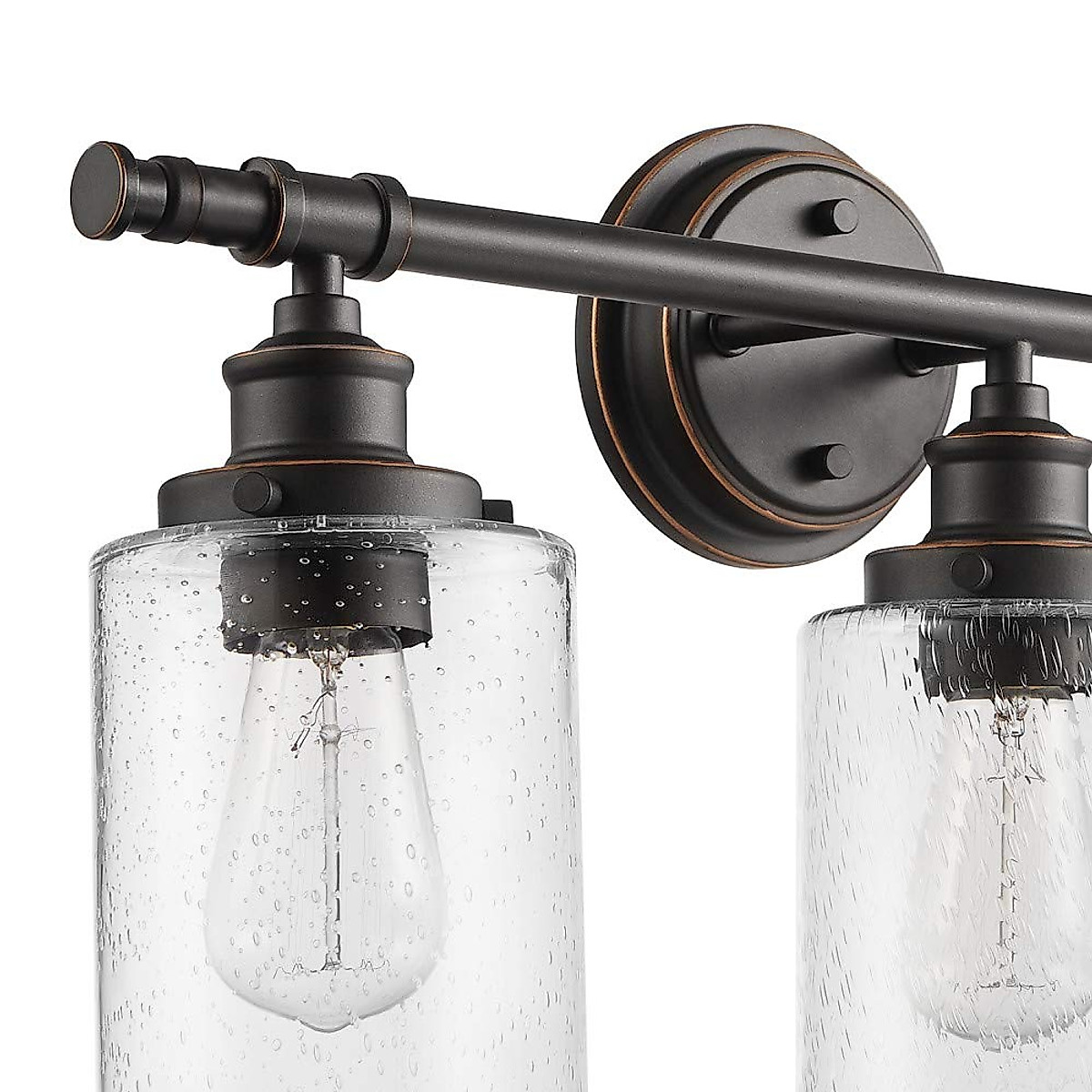 Globe Electric 51415 5-Piece All-in-One Bathroom Accessory Set, with Vanity, Bronze, 3-Light Vanity Light, Seeded Glass, Towel Bar, Towel Ring, Robe Hook, Toilet Paper Holder, Home Improvement