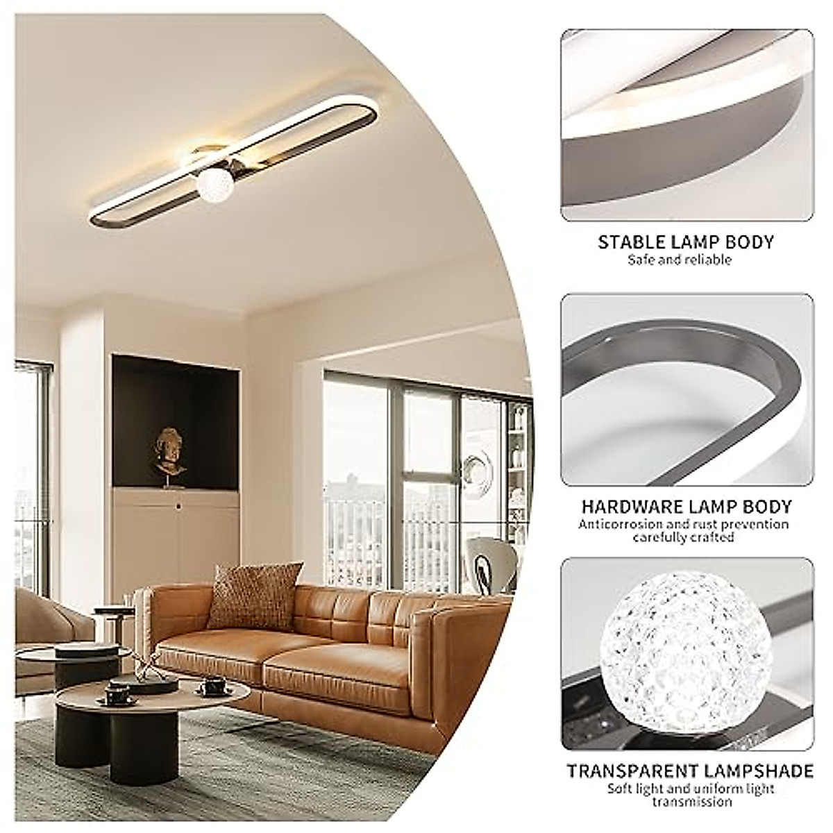 Qcyuui Kitchen Lighting Fixtures Modern LED Ceiling Light with Remote,Dimmable Acrylic Linear Ceiling Lamp for Hallway Dining Room Closet 39.4in Semi Flush Mount Wraparound Shape(48W/Crystal Ball)