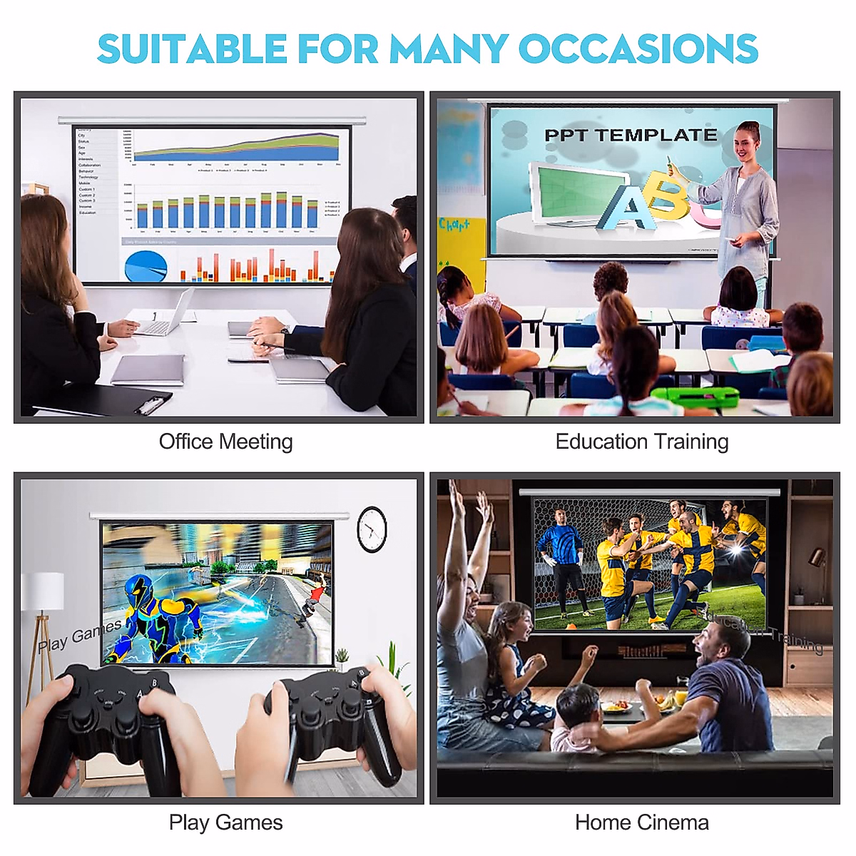 Motorized Projector Screen - DINAH 16:9 4K 3D HD 100 inch Electric Projector Screen Pull Down with Wireless Remote Contror (100in)