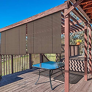 Windscreen4less Exterior Roller Shade Blinds Outdoor Roll Up Shade Privacy for Deck Back Yard Gazebo Pergola Balcony Patio Porch 7’ W x 6’ L Brown…