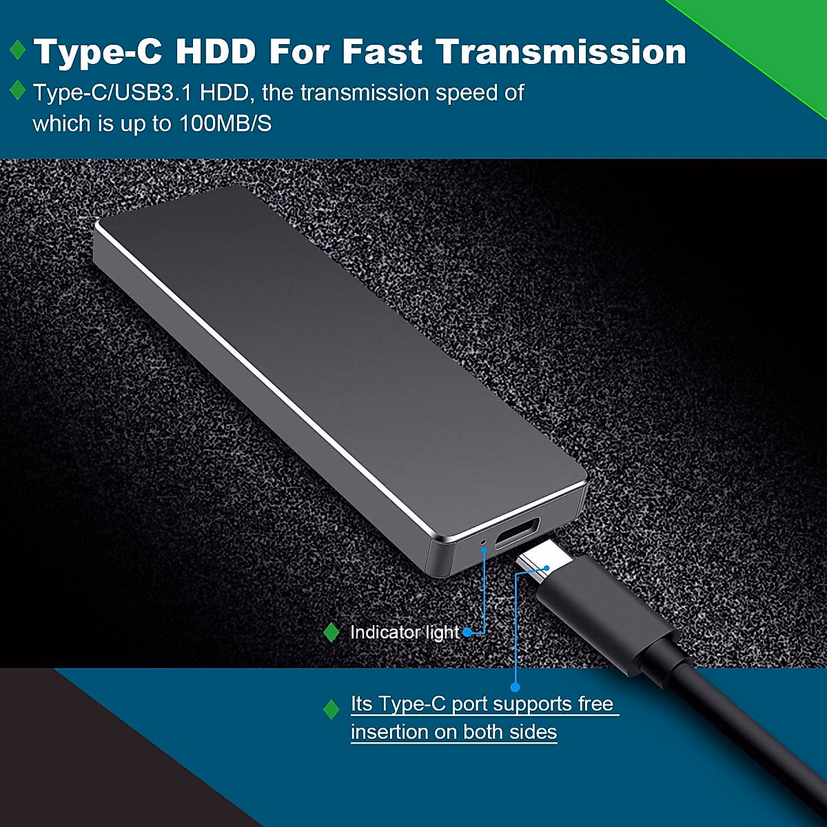 External Hard Drive 2TB, Portable Hard Drive External for PC, Laptop and Mac(Blue,2TB)