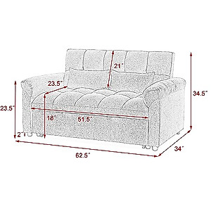 ERYE 3-in-1 Loveseat Futon Sofa Convertible Twin Bed,Love Seat W/Pull Out Sleeper Couch Bed & Reclining Backrest for RV Office Small Space Living Room Furniture Sets