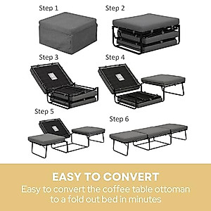 Convenience Concepts Designs4Comfort Folding Bed Ottoman, Soft Gray Fabric