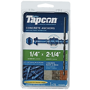 ITW Brands 24325 1/4" x 2.25", Steel, Hex Washer Head Concrete Anchors, Silver