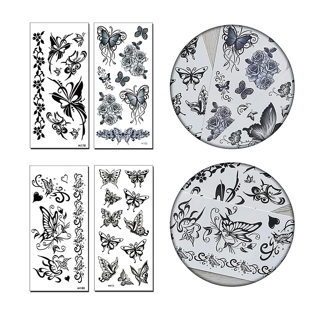 8 Sheets Black Butterfly Temporary Tattoos Waterproof Long lasting Fake Tattoos Sexy Realistic Arm Tattoos Stickers for Women Girls