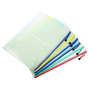 YOKIVE 6 Pack Mesh Zipper Pouch, Waterproof Mesh File Bill Pockets | Plastic Travel Bags, Great for Office(Multicolor, A3)