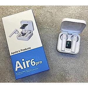 Apollo's Products Air6 Pro True Wireless Stereo Bluetooth Earbuds Noise Cancelling with Charging LED Charging Display (Compatible to iOS or Android)