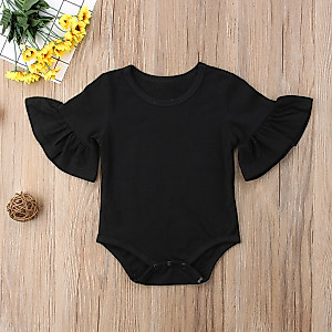 Mubineo Infant Baby Girl Basic Bell Short Sleeve Cotton Romper Bodysuit Tops Clothes (Black, 0-3 Months)